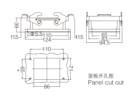 金属外壳 不封底下壳 H32B-BK-2L - 重载连接器-矩形连接器-工业连接器-浙江昊科电气【官网】